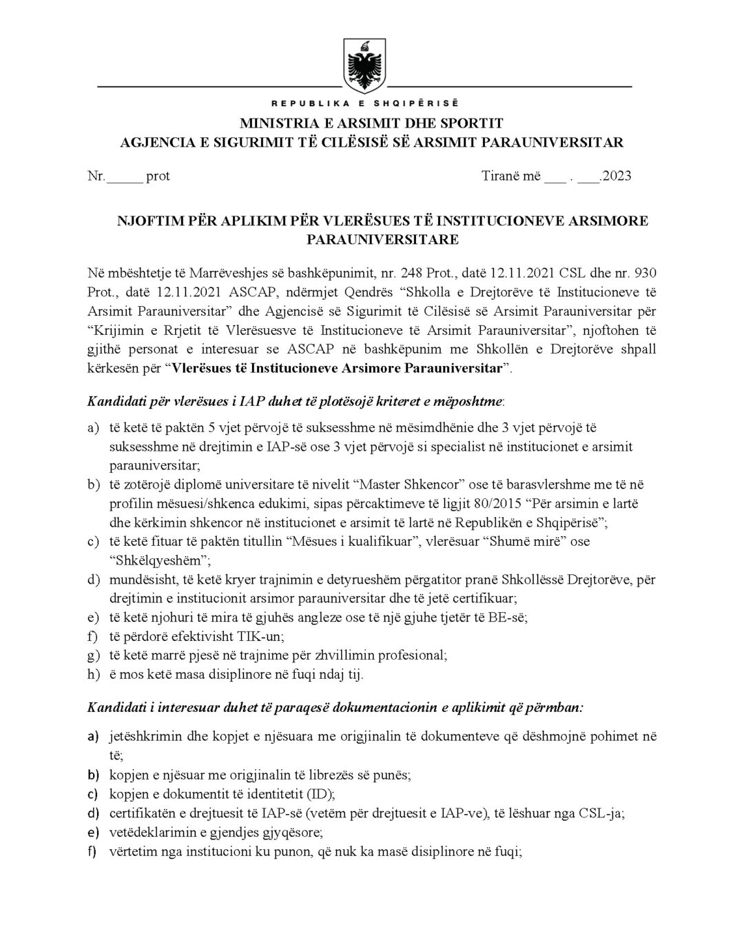 Njoftim për aplikim për vlerësues të institucioneve arsimore ... Njoftim për aplikim për vlerësues të institucioneve arsimore ...